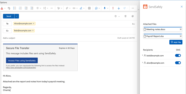 New SendSafely Outlook add-in